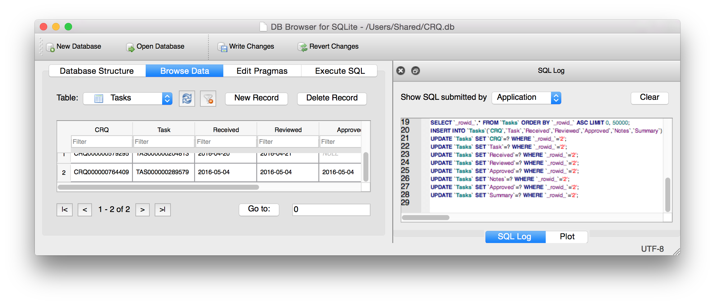 DB Browser For SQLite On OS X